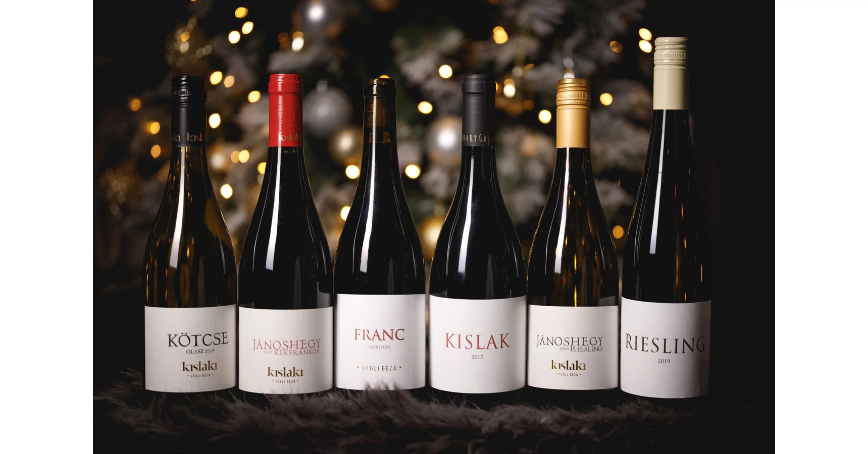 Kiemelt Kislaki és Légli Géza borok a nagykarácsony kartonban.
